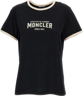 Moncler Femme, Tops, Noir, Taille: 36 FR Cotton Jersey Logo T-Shirt