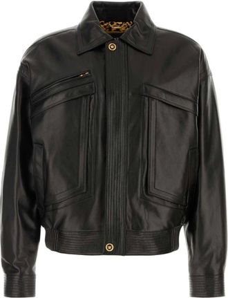 Versace Homme, Vestes, Noir, Taille: L Blouson Leather Shiny Plong&eacute;