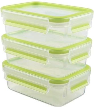 Emsa Clip & Close Frischhaltedosen-Set, rechteckig, 0.55 L, Aufbewarungsboxen, 100 Prozent dicht, spülmaschinen-, gefrier-, mikrowellenfest, Transparent, G