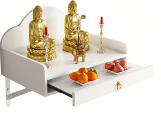 Generic Wood Altar Table Shelf, Wall-Mounted Prayer Table for Home Worship, Zen Decor Altar for Statues, Candles & Ritual Accessories(White,50x30cm/19.7x11.8i