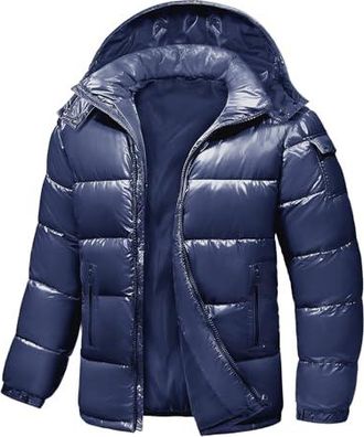 Heekpek Veste Homme à Capuche Manteau Homme Hiver Blouson Chaude Hydrofuge Parka Manteaux Matelassée en Coton Vestes de Randonnée Ski, Bleu foncé, XXL