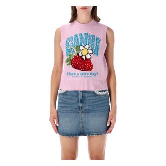 Ganni Femme, Vestes, Rose, Taille: 40 FR Gilet &agrave; fraises