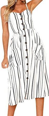 Generic Robe amincissante boh&egrave;me pour femme, robe d&eacute;t&eacute; d&eacute;contract&eacute;e &agrave; col rond, sans manches, coupe midi, gris fonc&eacute;, XL