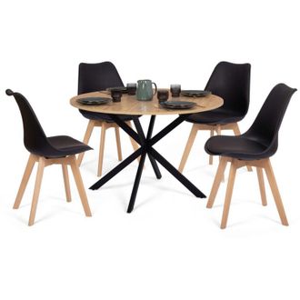 IDMarket Idmarket - Ensemble table &agrave; manger ronde 110 cm bois noir - 4 chaises SARA noires - Design moderne et convivial - Id&eacute;al pour salle &agrave; manger