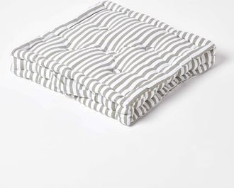 Homescapes dekoratives Sitzkissen Stuhlkissen Sitzerh&ouml;hung Stuhlauflage Stripes, grau/wei&szlig;, 50 x 50 cm, 100% Reine Baumwolle mit Polyester F&uuml;llung