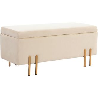 HOMCOM Sitzbank mit Stauraum Polsterbank mit Samtoptik, Sitztruhe mit Metallbeine, Truhenbank f&uuml;r Wohnzimmer Schlafzimmer Flur 100 x 40 x 42 cm, Beige
