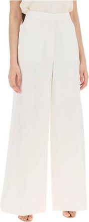 Stella McCartney Femme, Pantalons, Beige, Taille: 36 FR Pantalon Large Pliss&eacute; Taille Haute en Laine