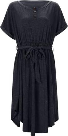 Generic Robes amincissantes d&eacute;t&eacute; 2026 pour femmes, couleur unie, avec boutons, ceinture, gris, M