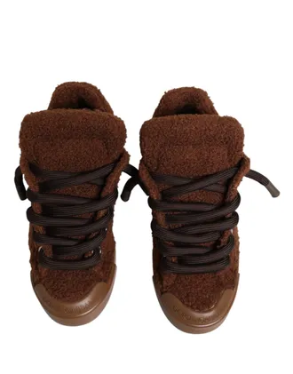 Dolce & Gabbana Mens Brown Faux Shearling Low Top Sneakers Shoes