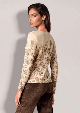 Madeleine Strickpullover Kaschmirpullover mit botanischem Print Trendiger U-Boot-Ausschnitt, Allover-Bl&uuml;tenmuster & Rippb&uuml;ndchen