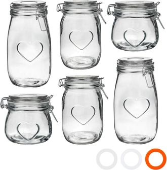 Nicola Spring HerzGlaspeichergläser - 3 Größen - Klar Seal - Pack Von 6