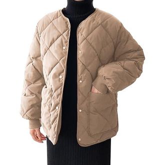 Generic Doudoune l&eacute;g&egrave;re et matelass&eacute;e pour femme, sans col, tendance, avec poches, couleur kaki, taille M