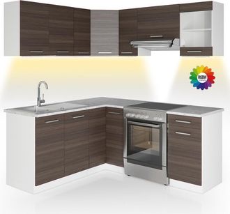 Vicco Eckk&uuml;che Rick, Edelgrau, 167 x 60 cm, AP Marmor mit LED-Leisten