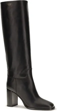 Prada Logo-Screen-Printed Calf Leather Boot - Black