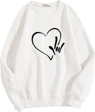 Generic Sweat &agrave; capuche &agrave; manches longues et col rond imprim&eacute; pour la Saint-Valentin 2026, blanc, XXL