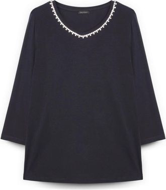 Fiorella Rubino Femme, Tops, Bleu, Taille: 42 FR T-shirt en jersey de coton avec cristal
