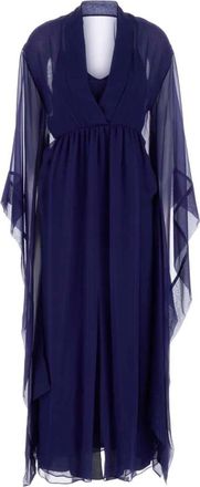 Alberta Ferretti Femme, Blouses et Chemises, Bleu, Taille: 36 FR Robe Longue Maxi &agrave; Col V Drap&eacute;
