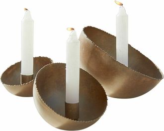 Loberon Kerzenhalter 3er Set Vignoux - DREI Größen - Rustikale Patina - Tropfenförmiger Rand - für Stabkerzen - Kerzenständer - Dekoration - Eisen, antikbraun