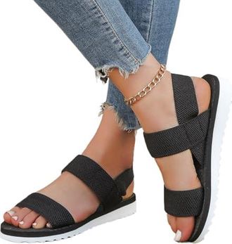 Generic Sandales Femmes, Sandale Femme Confortable Sandales plates à lacets noires pures for femmes, tendance, antidérapantes, confortables, semelle de couleu