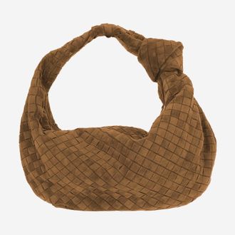 Bottega Veneta Womens Shoulder Bag Jodie Suede Brown Calfskin