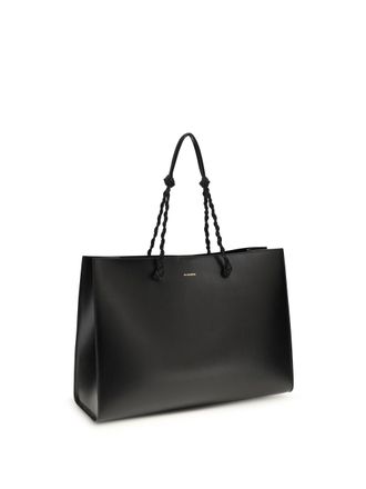 Jil Sander Womens Tangle Tote Bag Black Calf Leather Bos Taurus Shoulder