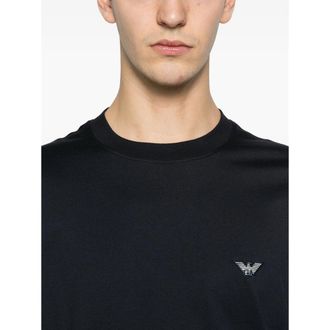 Emporio Armani Logo-Embroidered Cotton Long-Sleeve Shirt - Navy