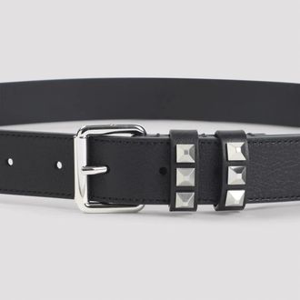 Valentino Garavani G&uuml;rtel - Calf Leather Belt With Silver Stud Details - Gr. 100 - in Grau - f&uuml;r Damen