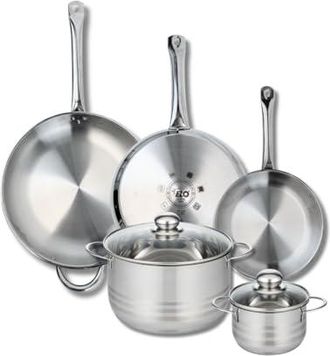 Fackelmann ELO 9885650 Batterie de cuisine 5 pi&egrave;ces, Ensemble de 3 Po&ecirc;les de cuisson 24, 28 et 32 cm et 2 faitouts 14 et 24 cm Elo Profi Brillant, inox, inductio