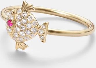 Yvonne L&eacute;on Yvonne L&eacute;on Ring Petit Poisson aus 18kt Gelbgold (750/1000) mit Diamanten und Rubin