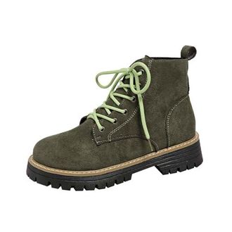 Generic Bottes &agrave; lacets pour femme - Talon bas et &eacute;pais - Bout rond - R&eacute;tro - &Eacute;l&eacute;gantes - Semelle antid&eacute;rapante - Confortable - Coupe large - Pour la marche e