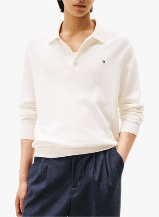 Tommy Hilfiger Polo uni &agrave; manches longues en coton et chachemire