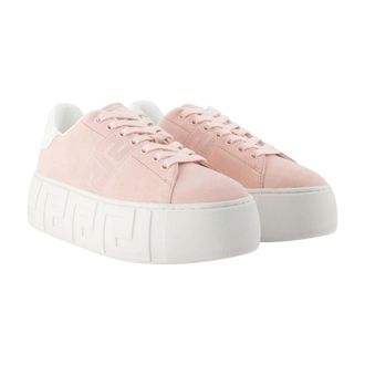 Versace Womens Calfskin Leather Platform Sneaker Pink