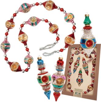 Krebs Glas Lauscha Weihnachtsdekoration/Christbaumschmuck aus Glas - Nostalgisches Mercury Set mit Glasgirlande mit DREI Reflektorformen (ca. 7 cm) - Farbe: Mehrfarbig -