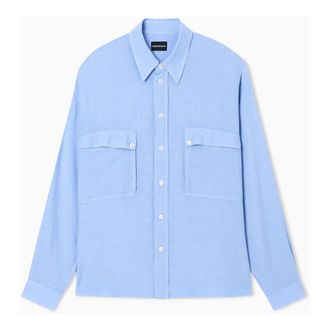 Emporio Armani Homme, Chemises, Bleu, Taille: XL Chemise en viscose et lin avec poches