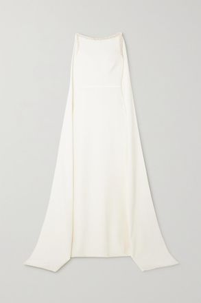 SAFiYAA Ginevra Robe Aus Stretch-cr&ecirc;pe Mit Cape-effekt Und Verzierungen - Wei&szlig;