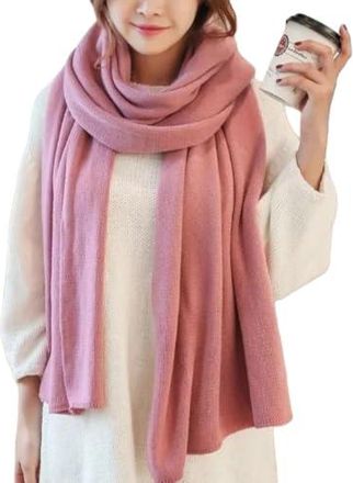 Generic Couverture côtelée pour femme, long châle dhiver chaud de couleur pure, châle chaud pour voyage, rose, taille unique