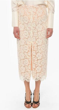 Super Blond Lace Long Skirt with Petticoat and Front Vent size 38