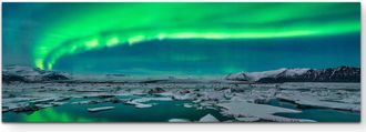 Paul Sinus Art Leinwandbilder | Bilder Leinwand 150x50cm spektakuläres Polarlicht über Jokulsarlon Island