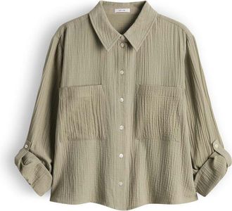 OPUS Langarmbluse Fralea aus Webware mit Crinkle Effekt Aufschlag Riegel am &Auml;rmel, aufgesetzte Brusttaschen, flie&szlig;ender Fall