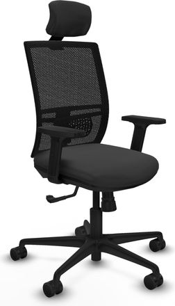 Piqueras y Crespo Telearbeitssessel Yunquera mit 2D-Armen, h&ouml;henverstellbare Lendenwirbelst&uuml;tze und h&ouml;henverstellbares Kopfteil, ausgestattet mit 4 Positionen, Schwarz/