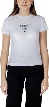 Guess Femme, Tops, Blanc, Taille: 40 FR Active Printed Short Sleeve Round Neck T-Shirt