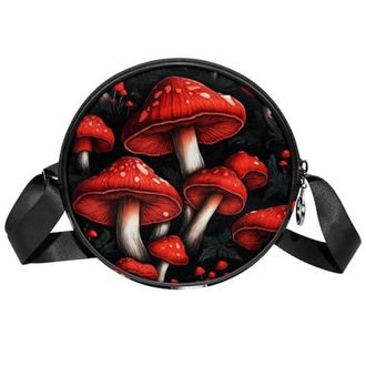 Generic Sac &agrave; bandouli&egrave;re rond pour femme, motif champignons rouges, petit sac &agrave; bandouli&egrave;re avec fermeture &eacute;clair, bretelles r&eacute;glables, sac &agrave; main rond d&eacute;con