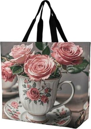 Generic Tasses &Agrave; Th&eacute; &Agrave; Roses, Style Romantique Shabby Chic Sac Cabas L&eacute;ger Sacs Grand Sac Fourre Tout Pour Voyage Travail Quotidienne