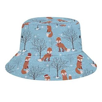 Generic Motif De Sapin De Noël Sec avec Renard Bleu Seau Chapeau Pliable Chapeau Pêche Léger Casquettes Visières pour Sports Été Hommes