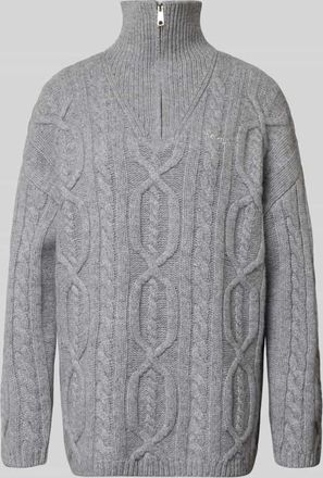 Karo Kauer Oversized Fit Strickpullover aus reiner Wolle mit Zopfmuster