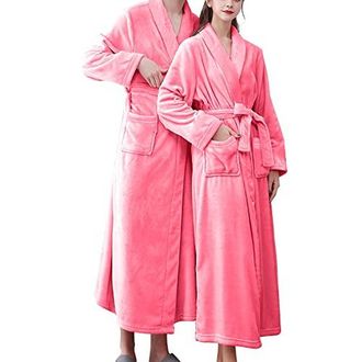 Generic Peignoir chaud pour femme, peignoirs en polaire d&eacute;contract&eacute; col en V, coupe large, peignoirs de bain en velours avec poches et ceinture, manteaux ther