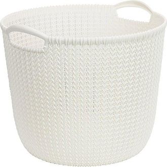 Curver Panier de Rangement Rond 30L, Aspect Tricot - Pour Ranger le Salon, la Chambre, la Salle de Bain ou le Bureau - 39,5 x 38 x 33,4 cm - Blanc