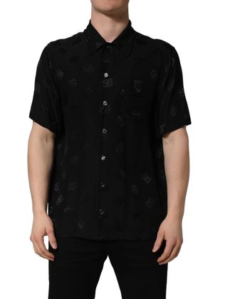 Dolce & Gabbana Black Logo Monogram Short Sleeves Men Shirt Silk