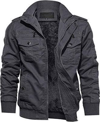 KEFITEVD Veste Polaire Bomber Homme Thermique Hiver Multi Poches Manteau de Chasse avec Doublure Coton Mâle,Gris Foncé,XXL
