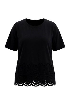 Ulla Popken T-Shirt T-Shirt Lochspitze Oversized Rundhals Halbarm